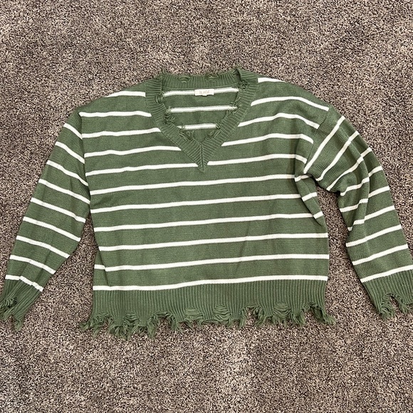 LA MIEL | Sweaters | Green And White Striped Sweater V Neck With ...